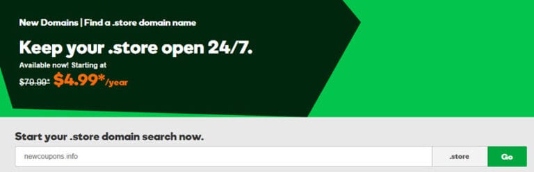 Register a .Store domain for just $4.99 at GoDaddy