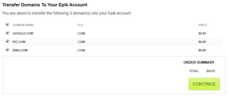 Epik Domain Transfer Offer - $6.99 .COM Transfers